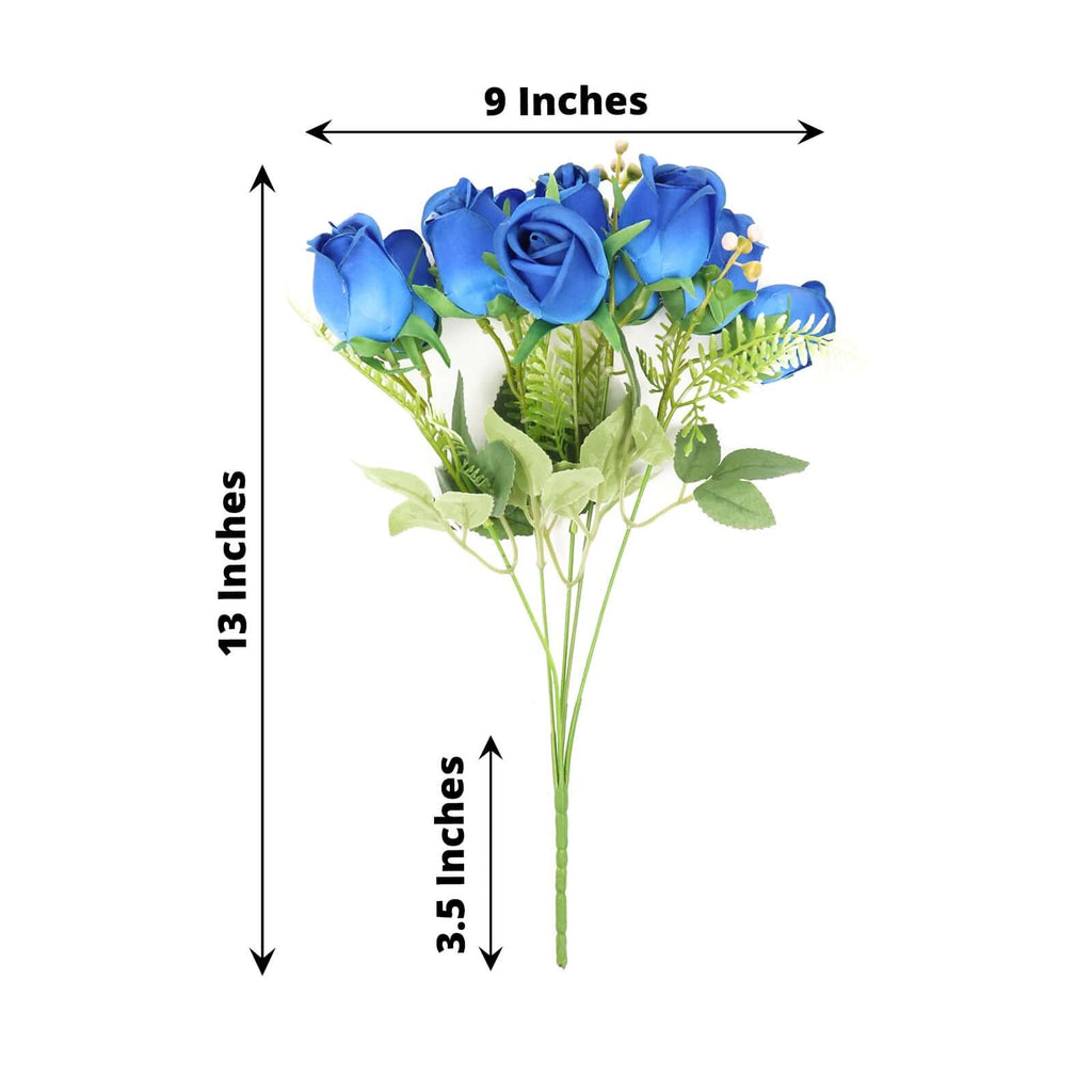 3 Pack | 13" Royal Blue Silk Rose Bud Flower