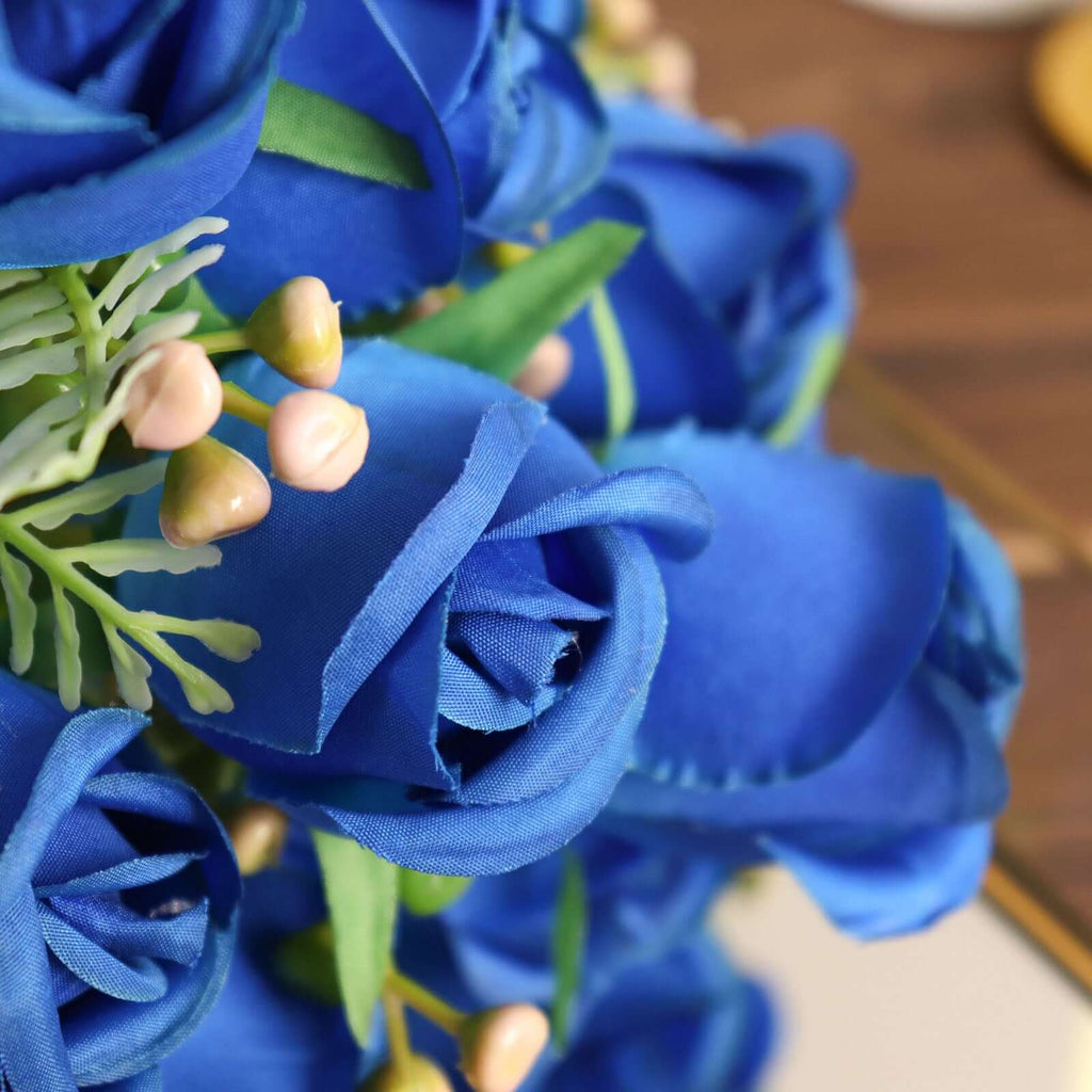3 Pack | 13" Royal Blue Silk Rose Bud Flower