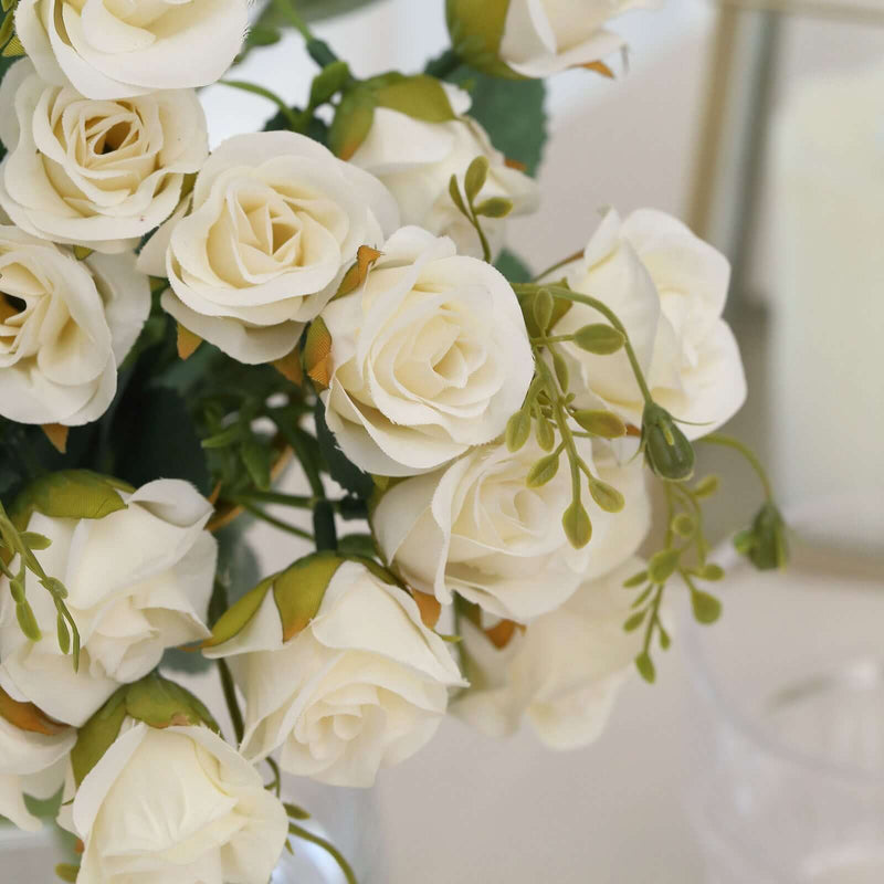 12" Ivory Artificial Rose Flower Arrangements | tableclothsfactory.com