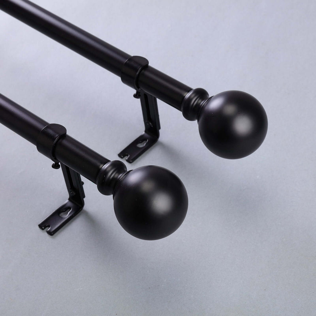42"-126" | Adjustable Curtain Rod Set | Black | Round Finials