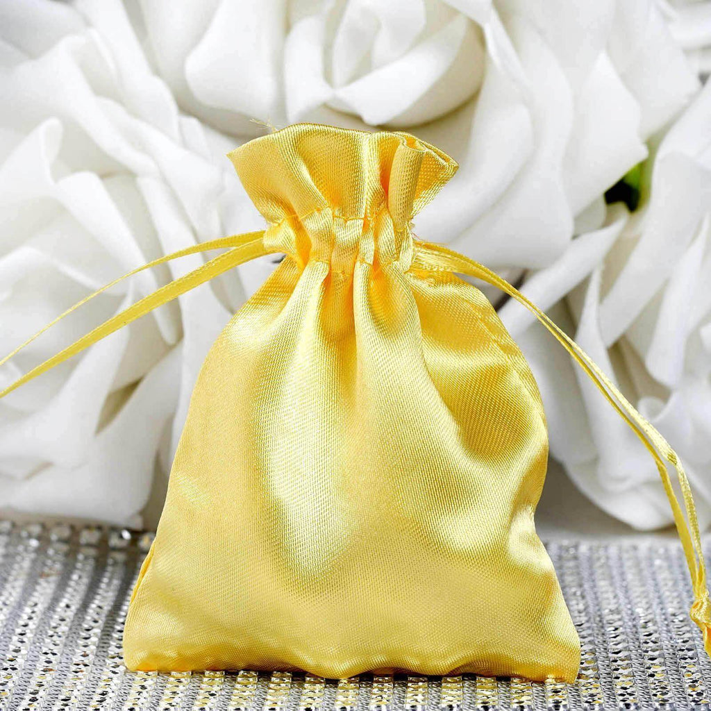Gold Satin Drawstring Pouch 12 Pack | tableclothsfactory.com