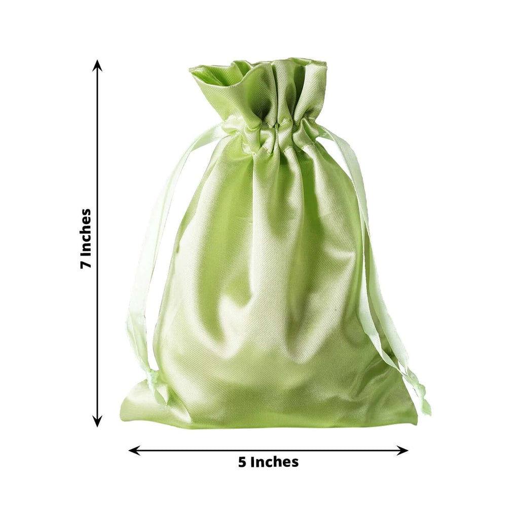 Apple Green Satin Drawstring Gift Bags 12 Pack | tableclothsfactory.com