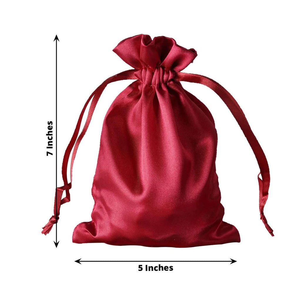 Burgundy Satin Drawstring Gift Bags 12 Pack | tableclothsfactory.com