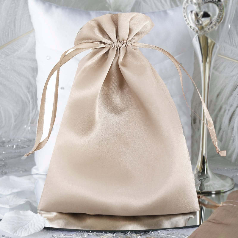 Antique Gold Satin Drawstring Wedding Favor Bags | tableclothsfactory.com