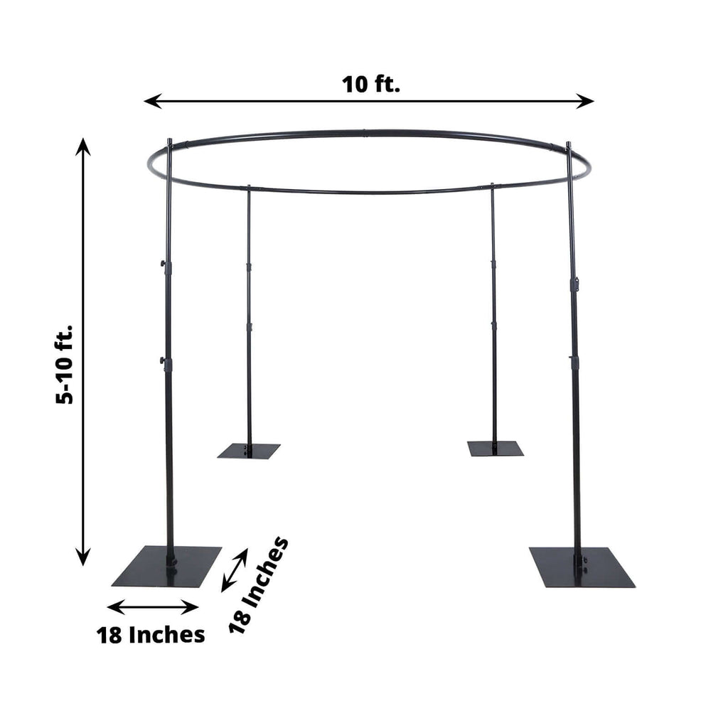10ft Adjustable 4-Post Black Metal Backdrop Stand
