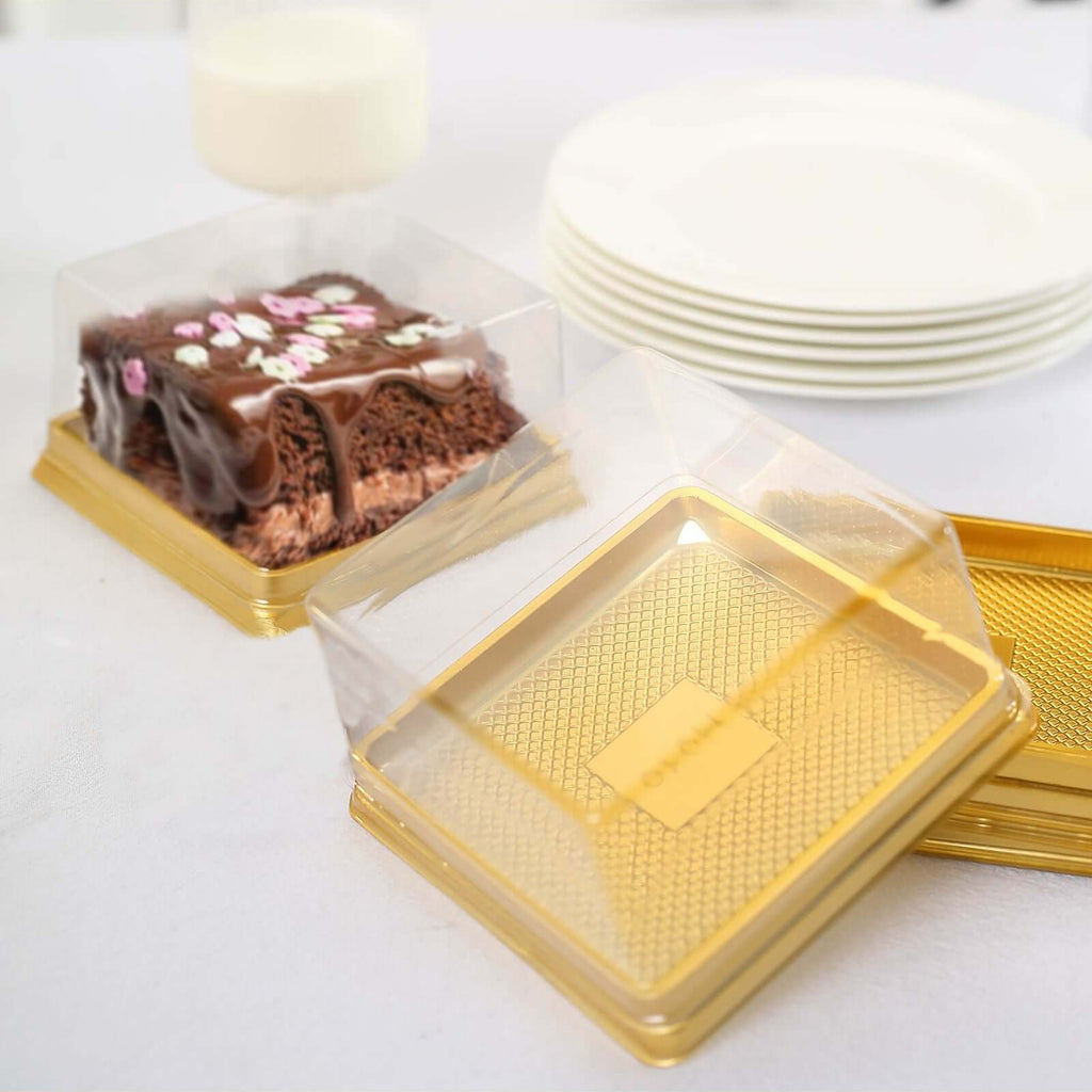 50 Pack | Clear/Gold Plastic Party Favor Boxes
