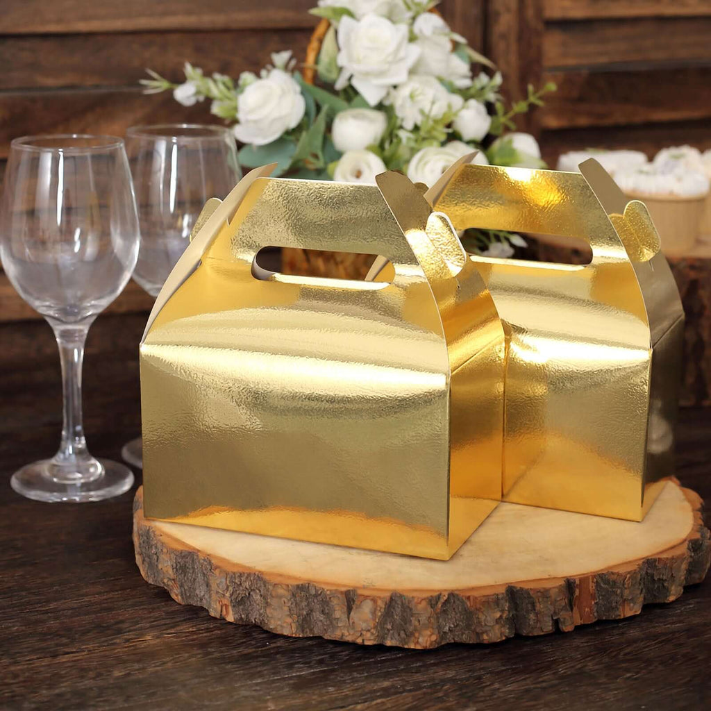 Metallic Gold Candy Gift Tote Boxes - 25 Pack | tableclothsfactory.com
