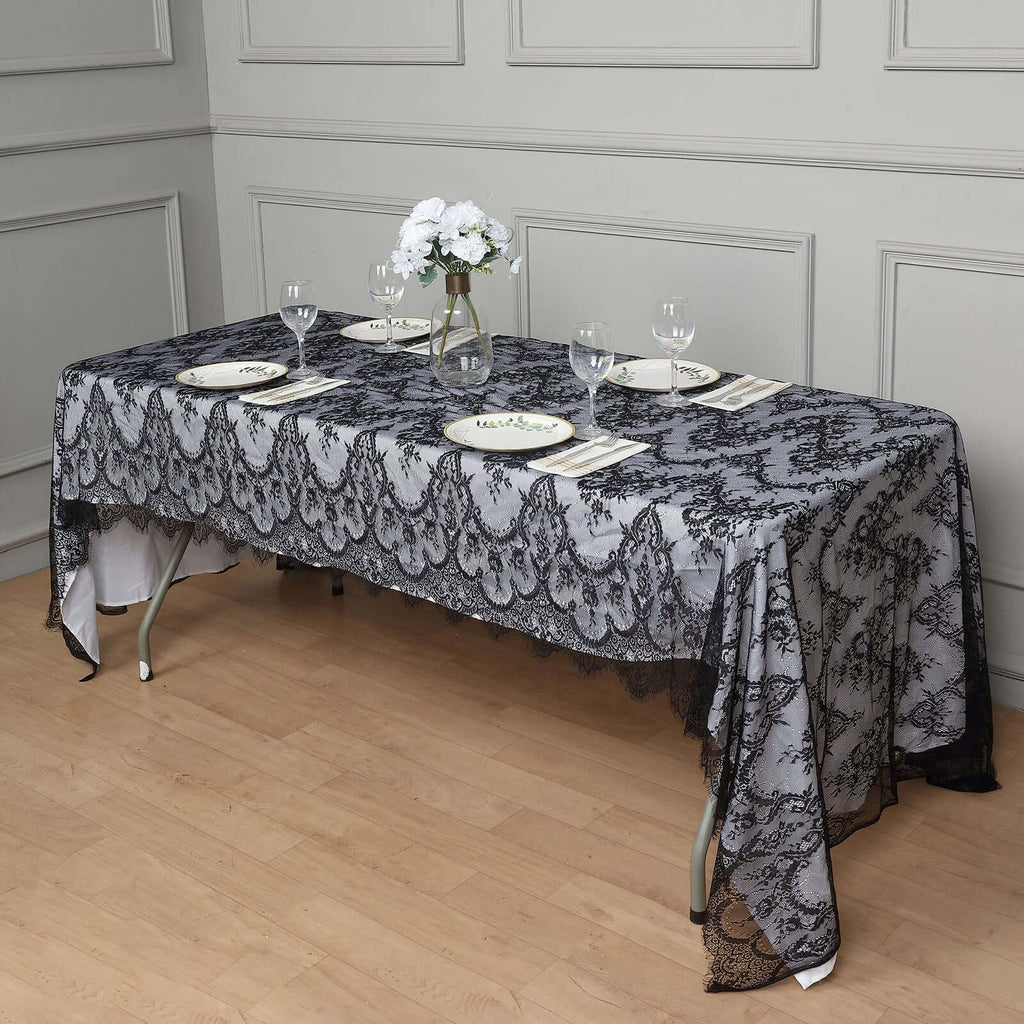 Lace Rectangle Tablecloth 60"x120" Black by TableclothsFactory.com
