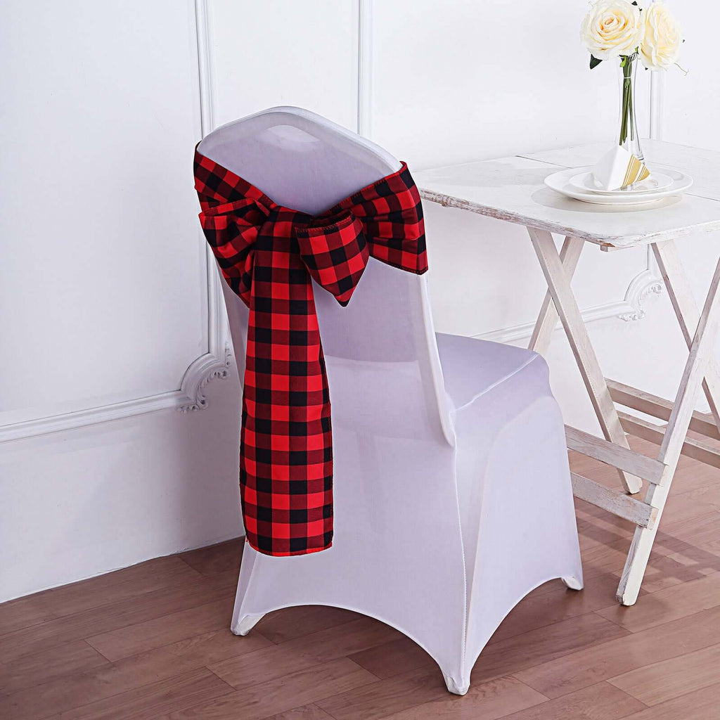 Polyester Chair Sashes 6"x108" Black/Red by TableclothsFactory.com