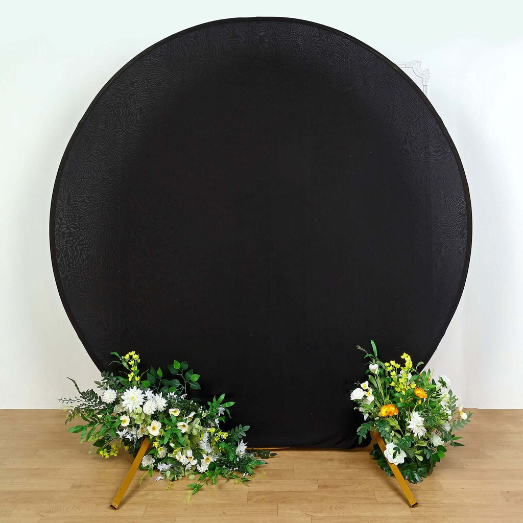 7.5ft Black Round Spandex Backdrop Stand Cover | tableclothsfactory.com