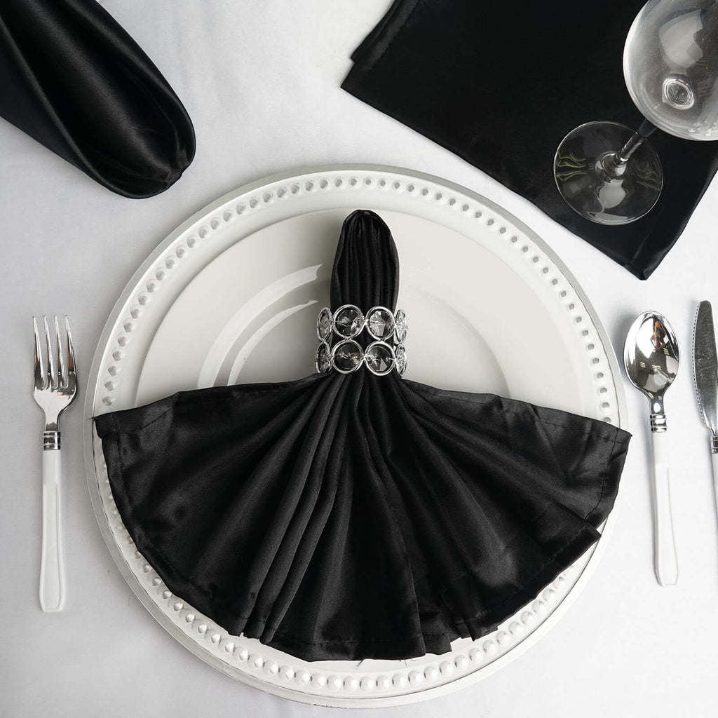 Satin Napkins 20"x20" Black by TableclothsFactory.com