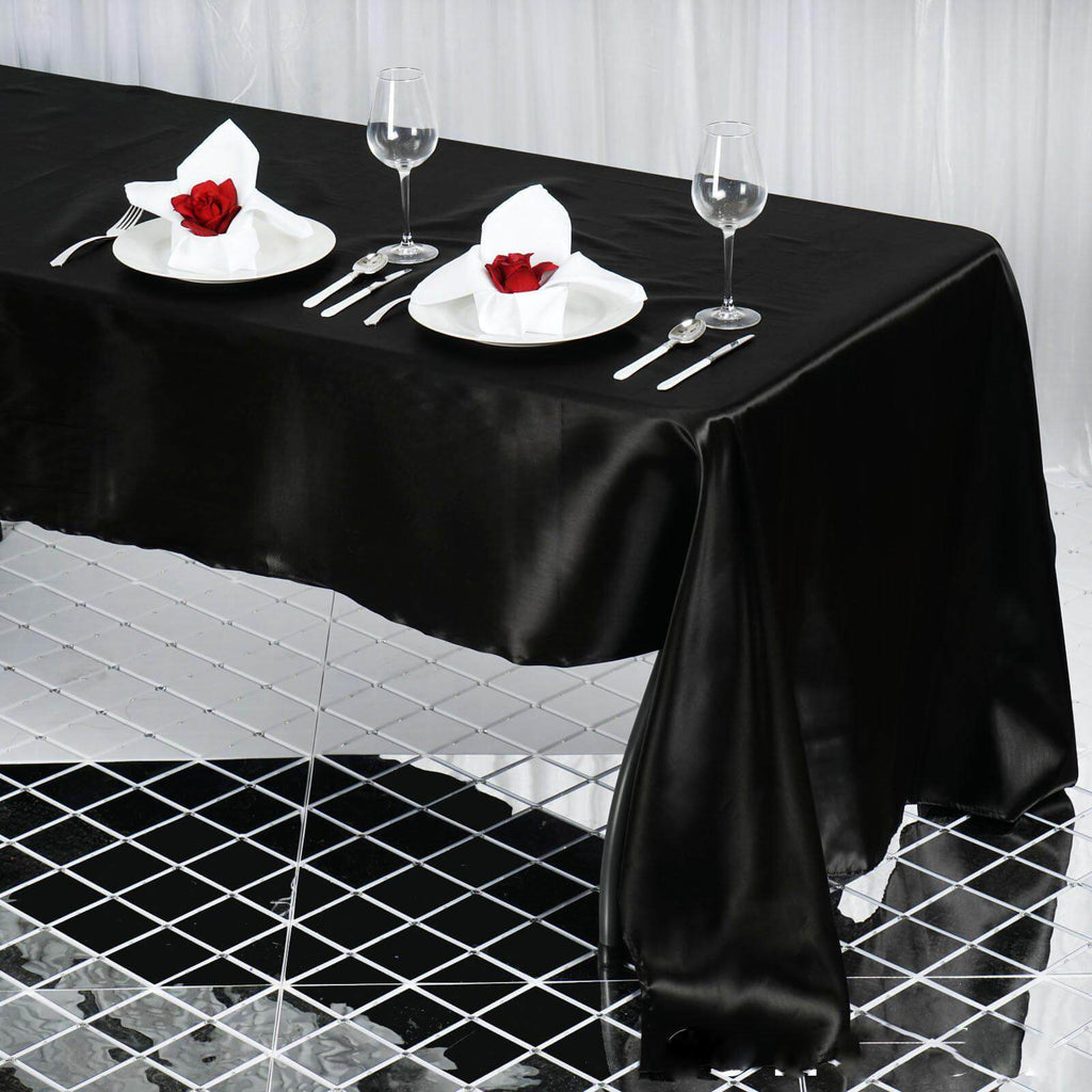 Satin Rectangle Tablecloth 60"x126" Black by TableclothsFactory.com