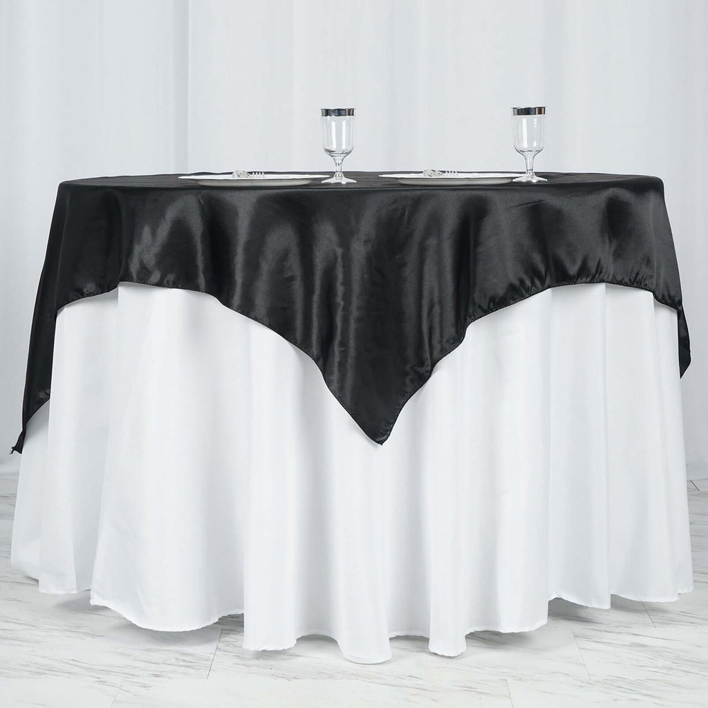 Satin Table Overlay 60"x60" Black by TableclothsFactory.com