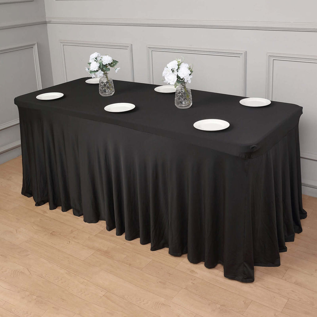 Wavy Spandex Table Skirt 72"x30" Black by TableclothsFactory.com