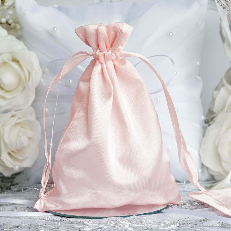 5x7 Black Satin Drawstring Gift Bags - 12 Pack | tableclothsfactory.com