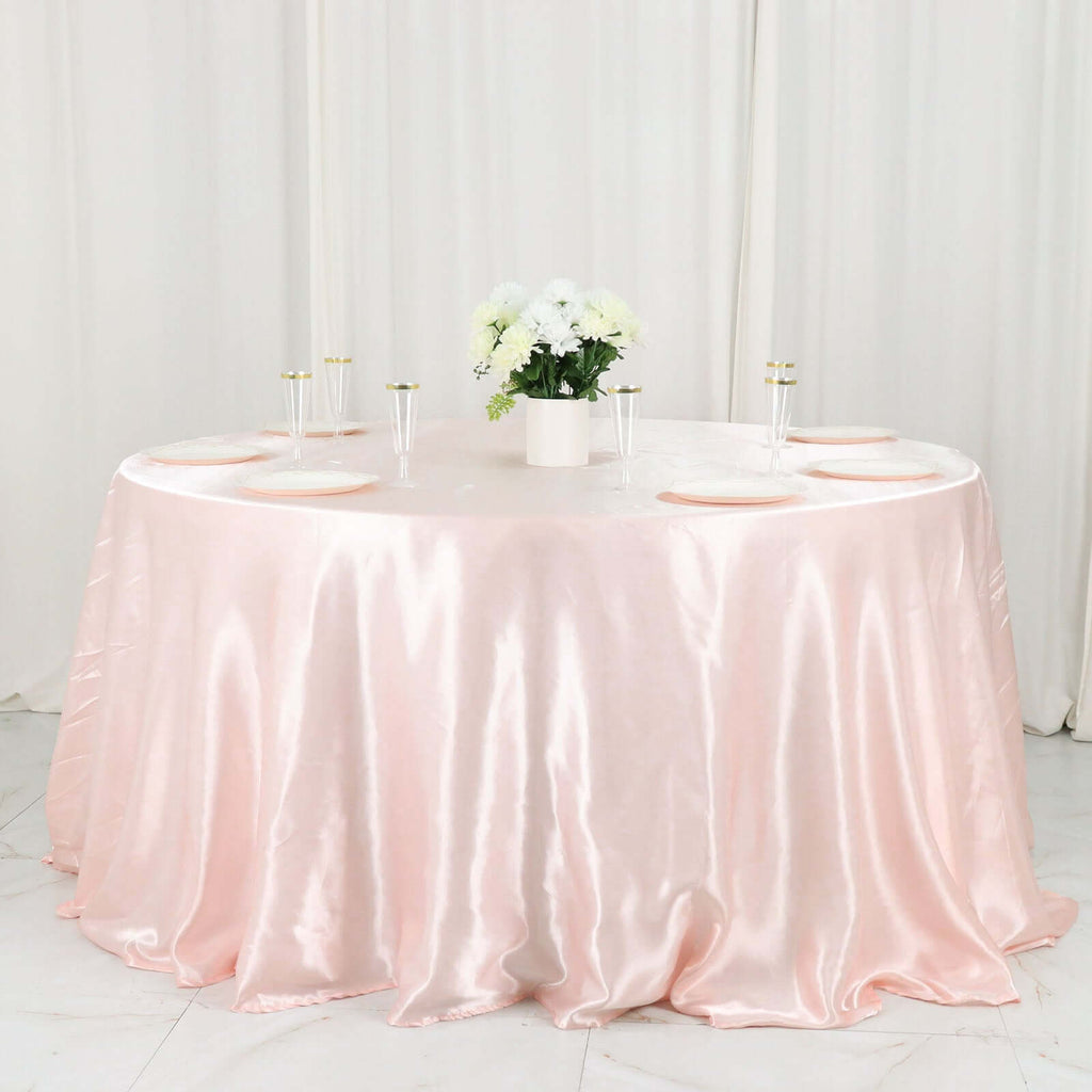 Satin Round Tablecloth 132" Blush by TableclothsFactory.com