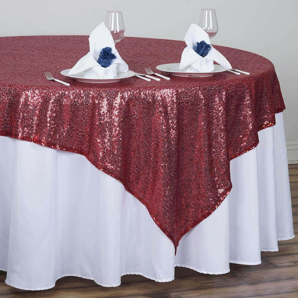 Sequin Overlay 72"x72" Burgundy by TableclothsFactory.com