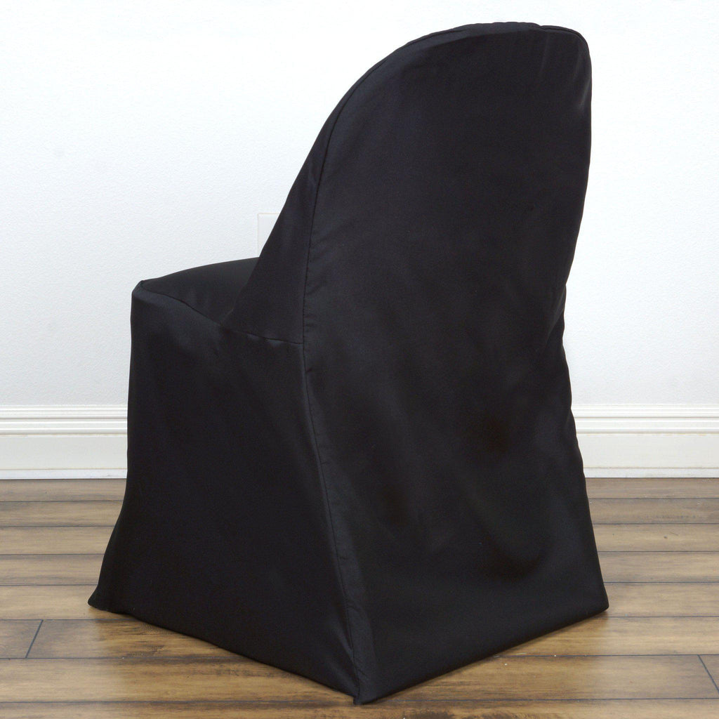 Polyester Folding Flat Chair Cover Black | TableclothsFactory