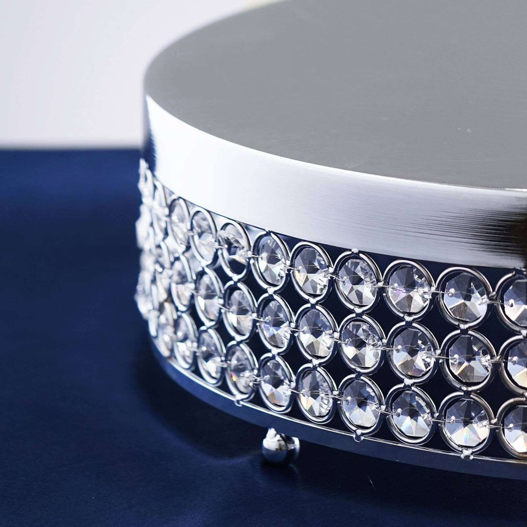 Silver Crystal Beaded Cake Stand 13" by TableclothsFactory.com