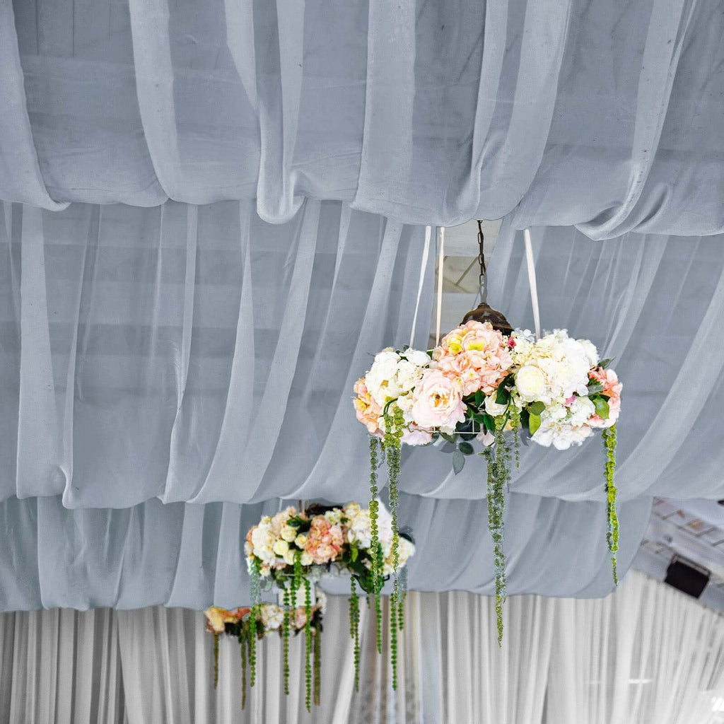 Dusty Blue Chiffon Curtain Panel 5ftx32ft | tableclothsfactory.com