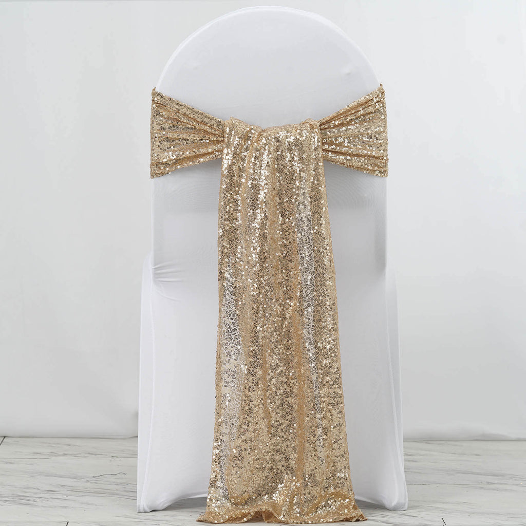 Champagne Sequin Chair Sashes 5 Pack | TableclothsFactory