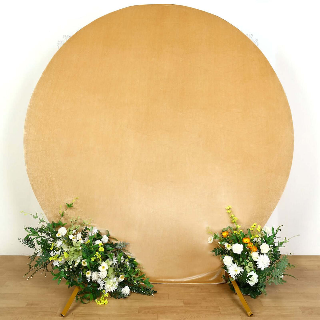 7.5ft Champagne Velvet Round Backdrop Cover | tableclothsfactory.com