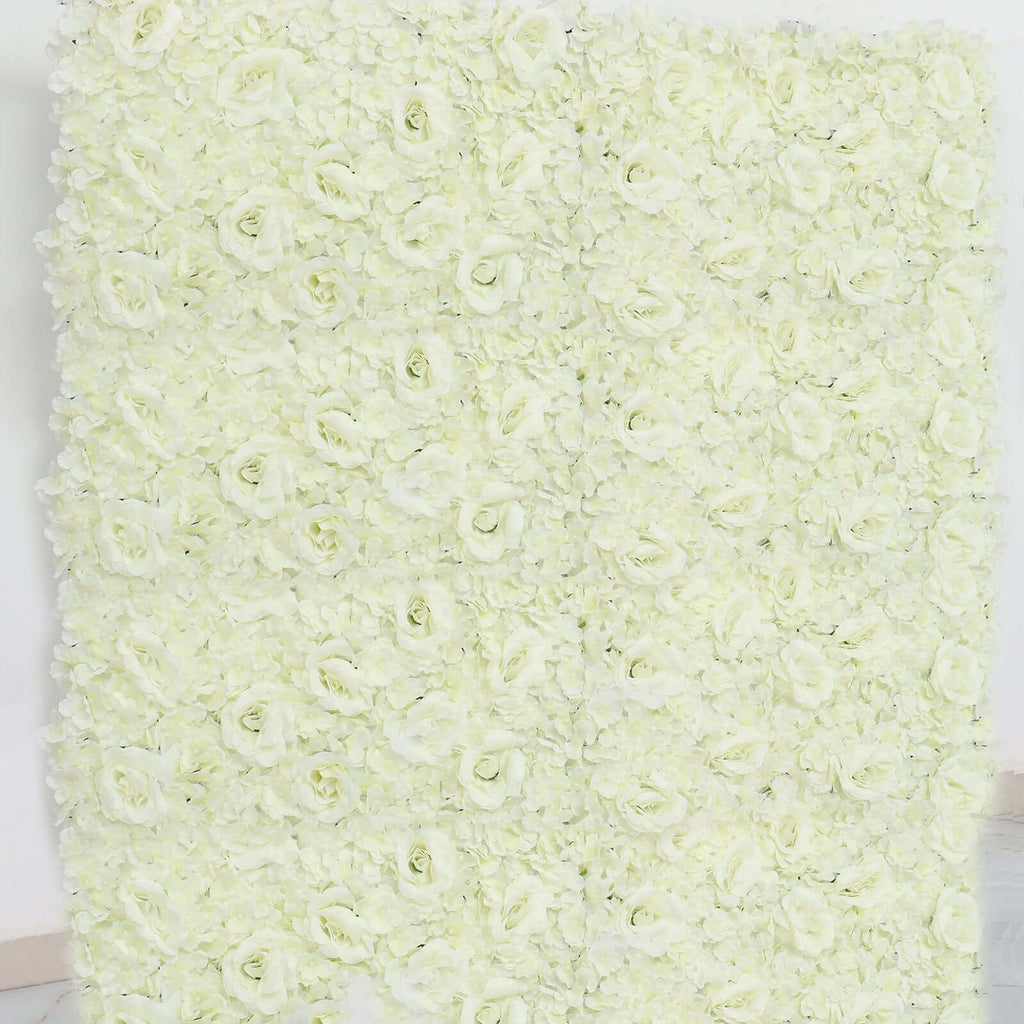 Cream 3D Silk Rose Flower Wall Mat Backdrop | tableclothsfactory.com