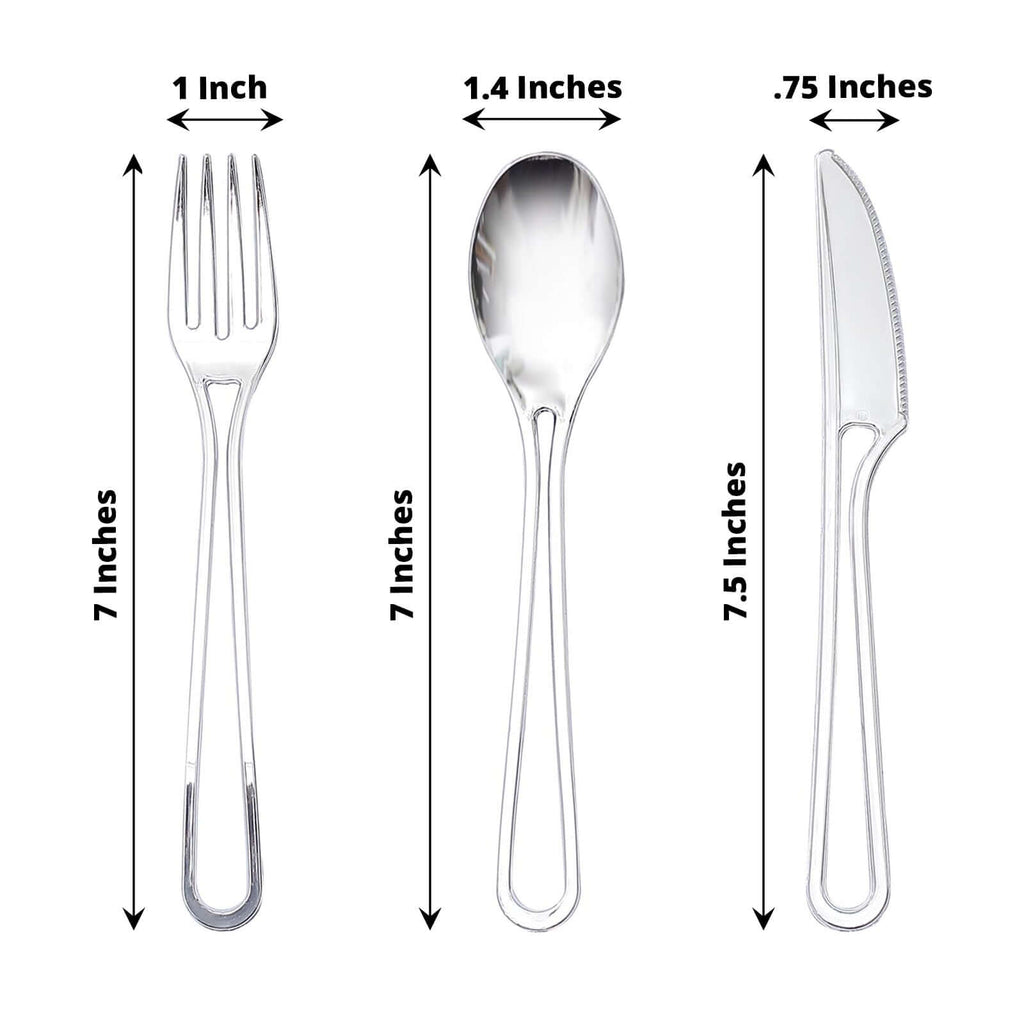 24 Pack Silver Plastic Silverware Set | tableclothsfactory.com
