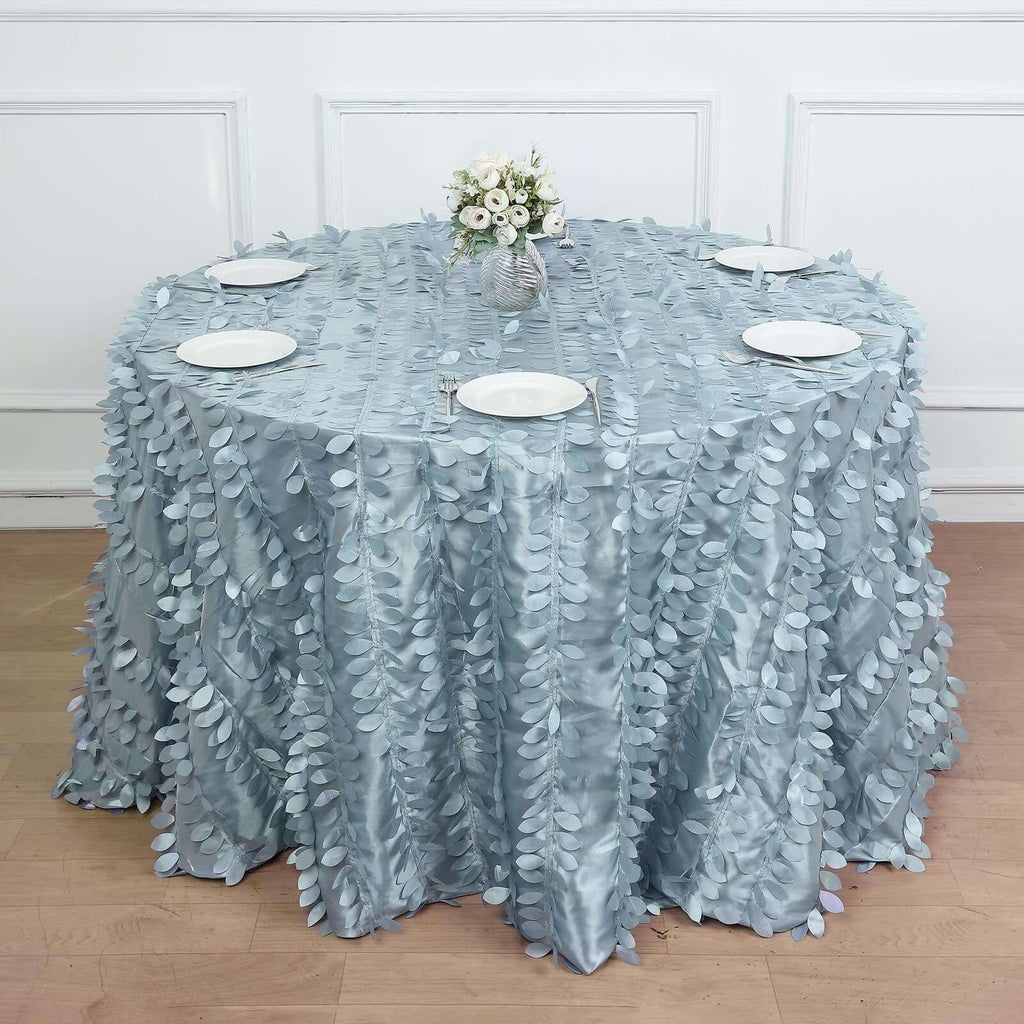 Leaf Taffeta Round Tablecloth 120" Dusty Blue by TableclothsFactory.com