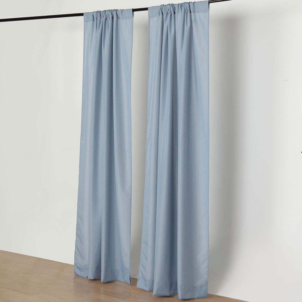 2 Dusty Blue Polyester Curtains 10ftx8ft | Tableclothsfactory.com