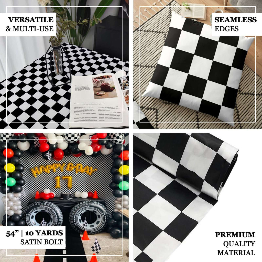 54" X 10 Yards Black/White Checkerboard Fabric By The Roll