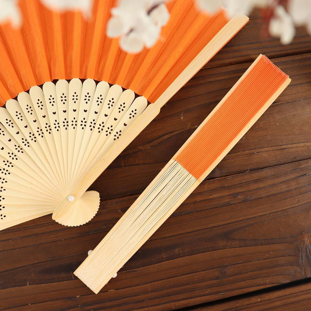 5 Pack Orange Silk Folding Fans | tableclothsfactory.com