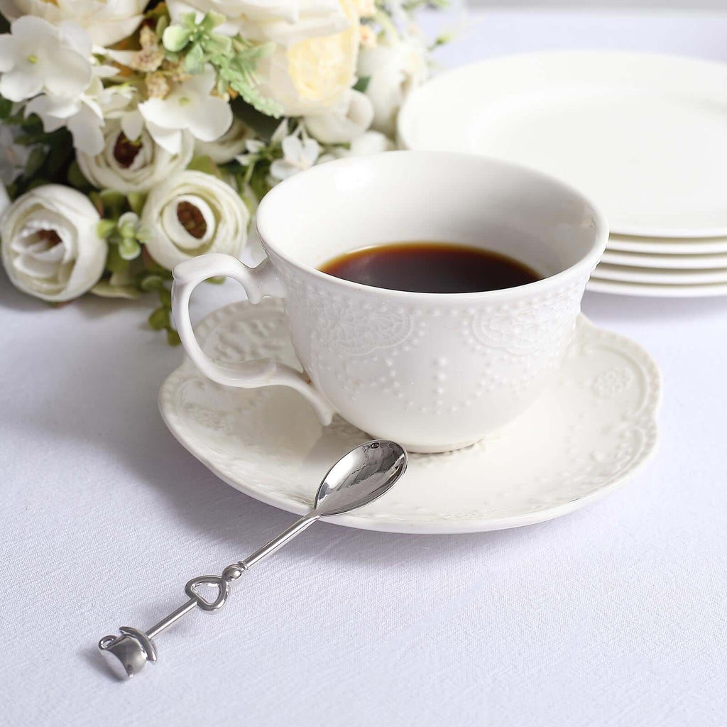 4" Silver Metal Couple Coffee Spoon Set | tableclothsfactory.com