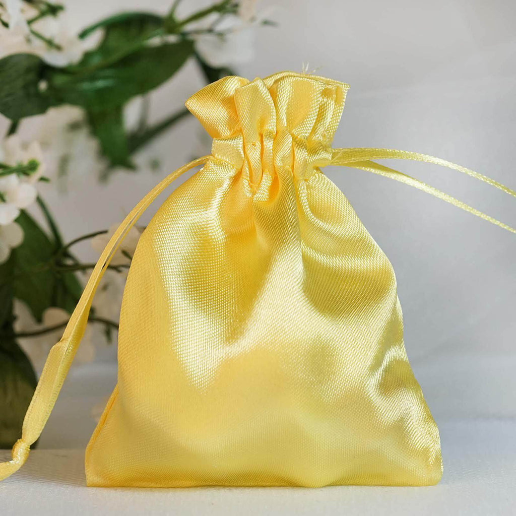 Gold Satin Drawstring Pouch 12 Pack | tableclothsfactory.com