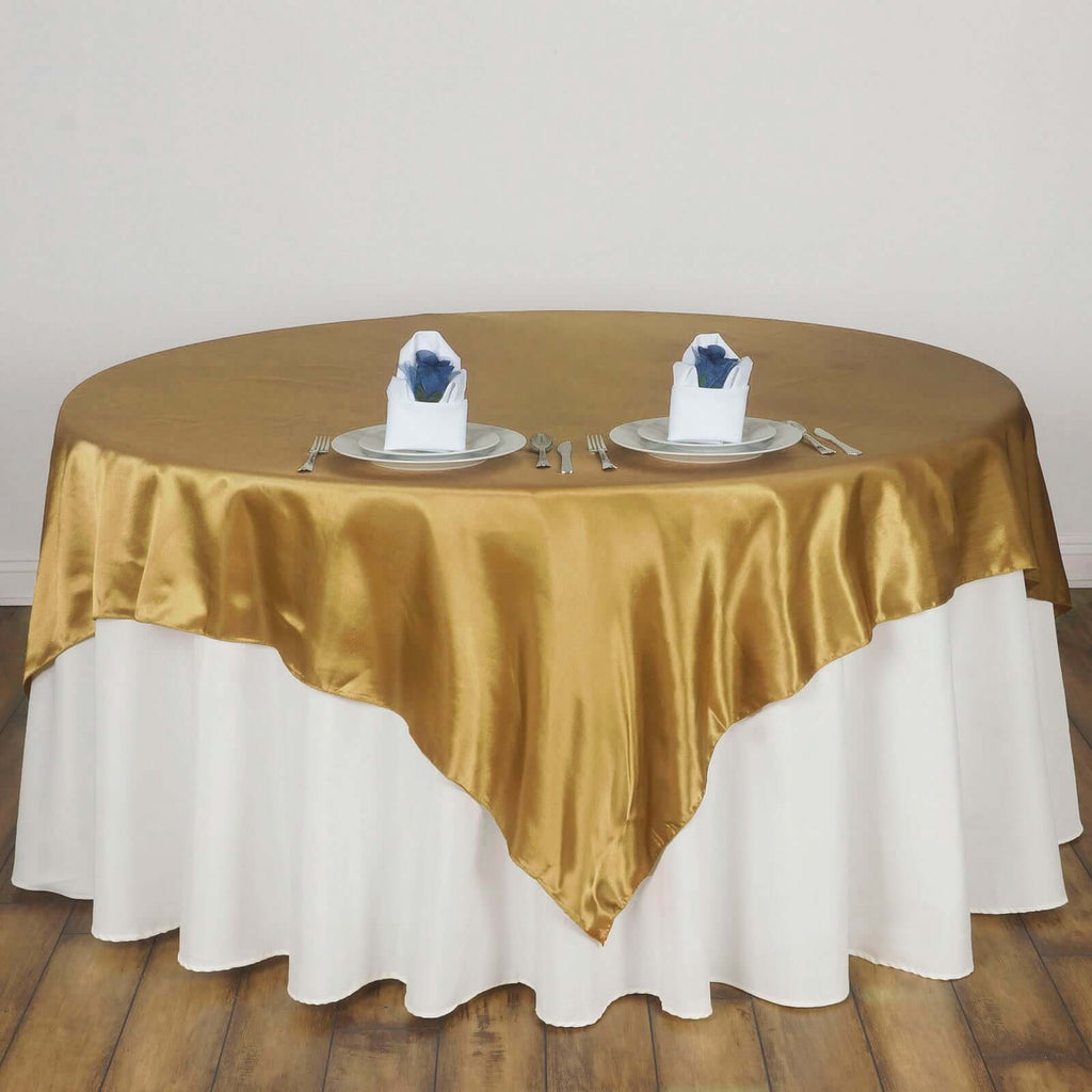 Satin Table Overlay 90"x90" Gold by TableclothsFactory.com