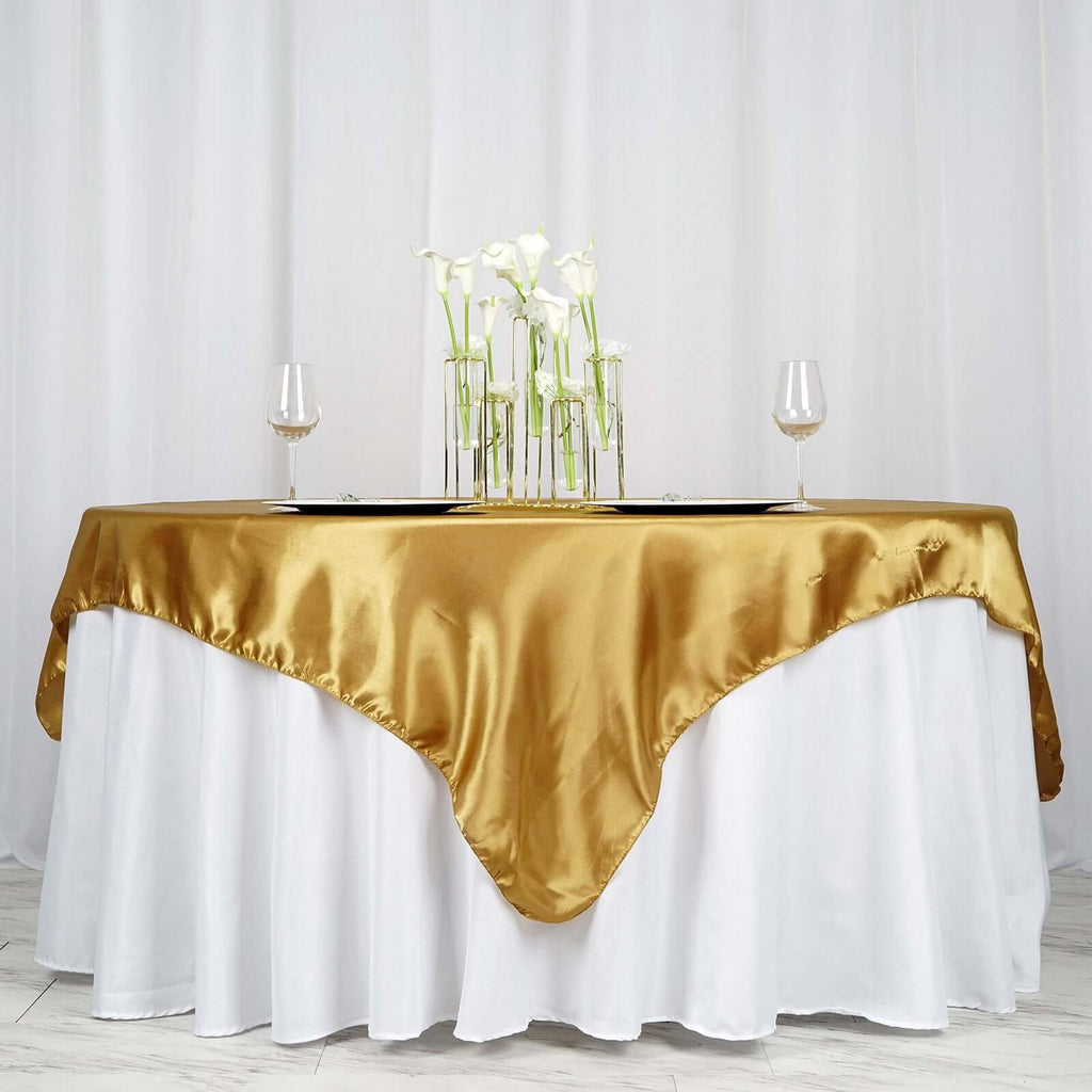 Satin Table Overlay 72"x72" Gold by TableclothsFactory.com