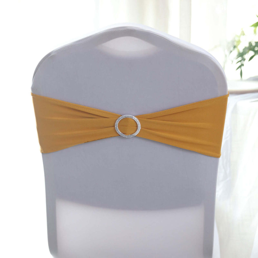 Spandex Sashes 5"x14" Gold with Diamond Buckle by TableclothsFactory.com