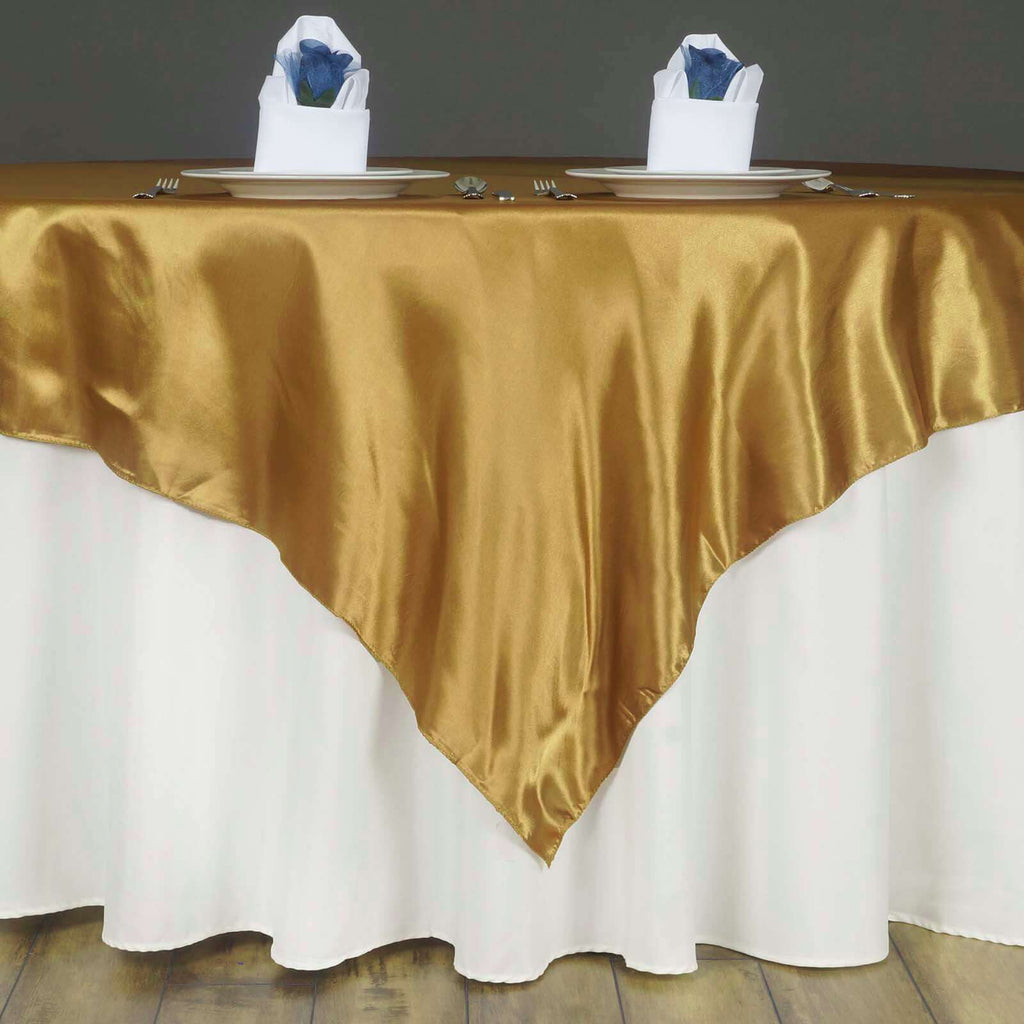 Satin Table Overlay 60"x60" Gold by TableclothsFactory.com
