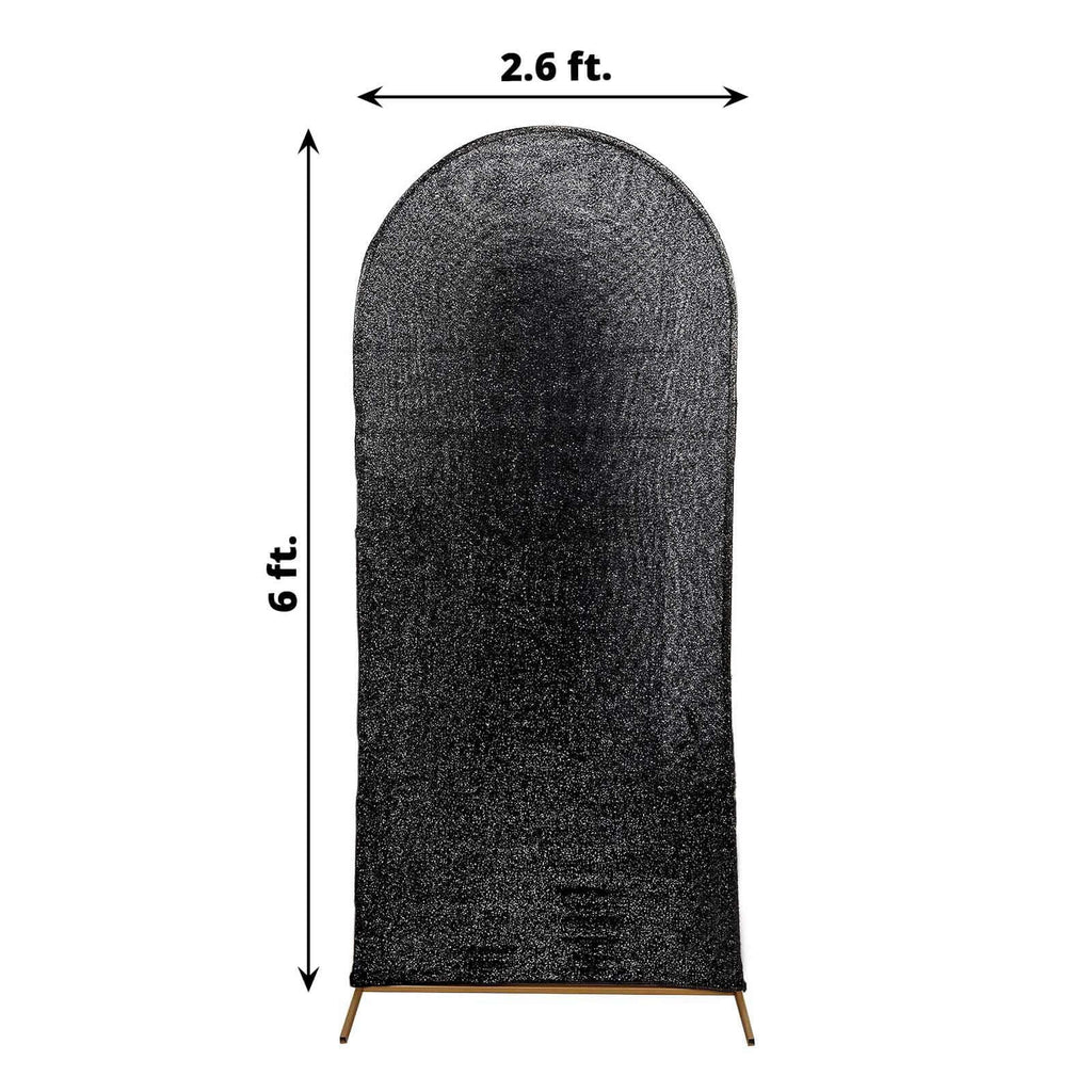 6ft Black Shimmer Tinsel Chiara Backdrop Cover | tableclothsfactory.com