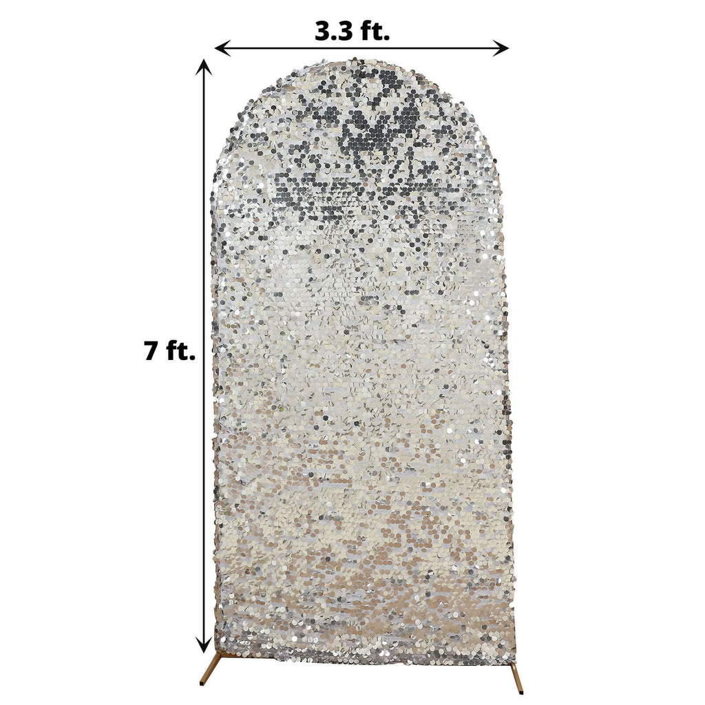 7ft Silver Sequin Backdrop Stand Cover | tableclothsfactory.com