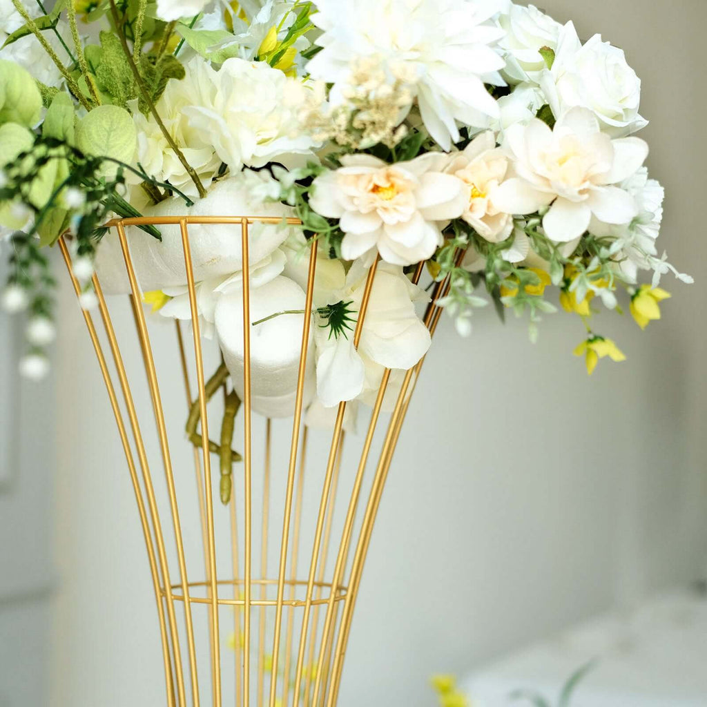 36" Gold Metal Wire Hourglass Flower Stand | tableclothsfactory.com