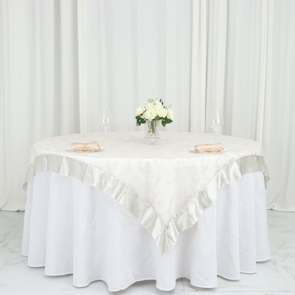 Ivory Organza Table Overlay 60"x60" | tableclothsfactory.com