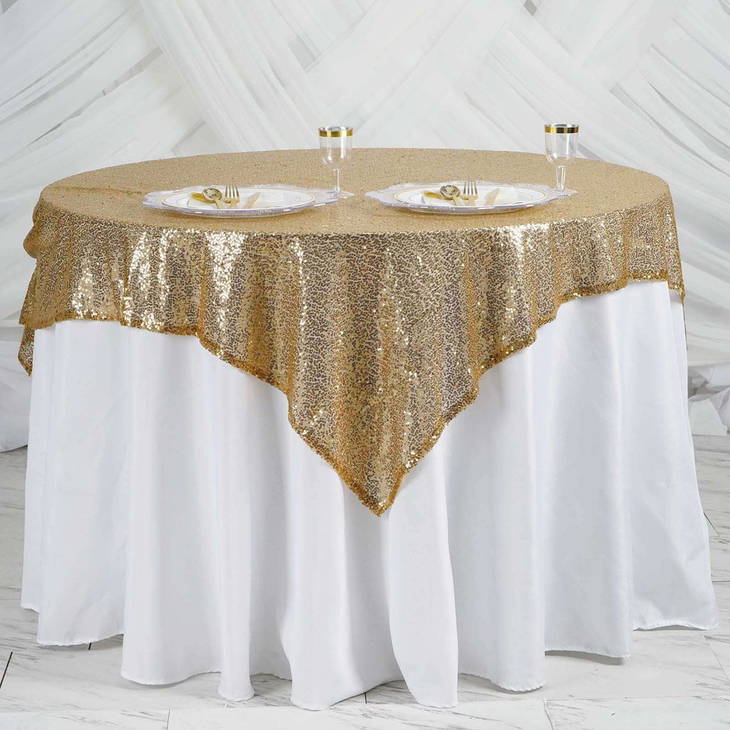 Sequin Table Overlay 60"x60" Gold by TableclothsFactory.com