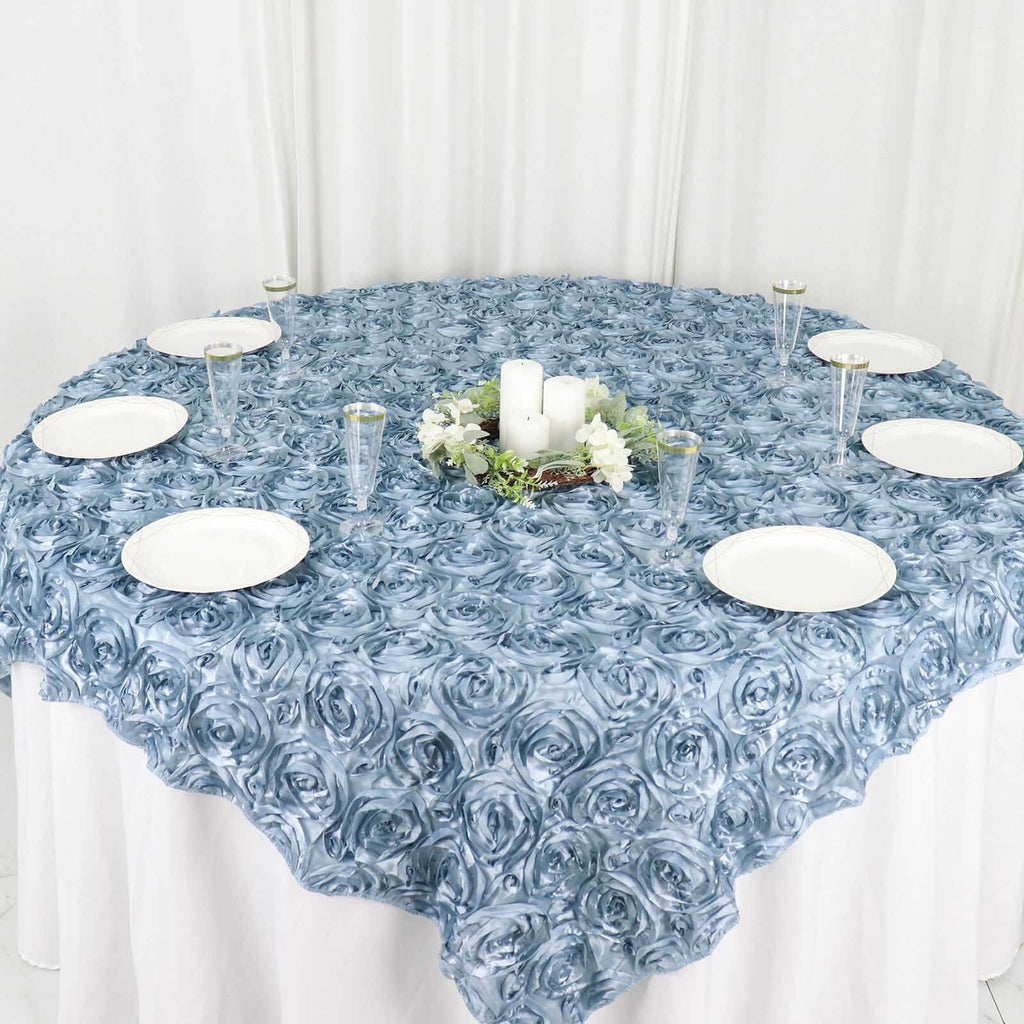 Rosette Satin Overlay 72"x72" Dusty Blue by TableclothsFactory.com