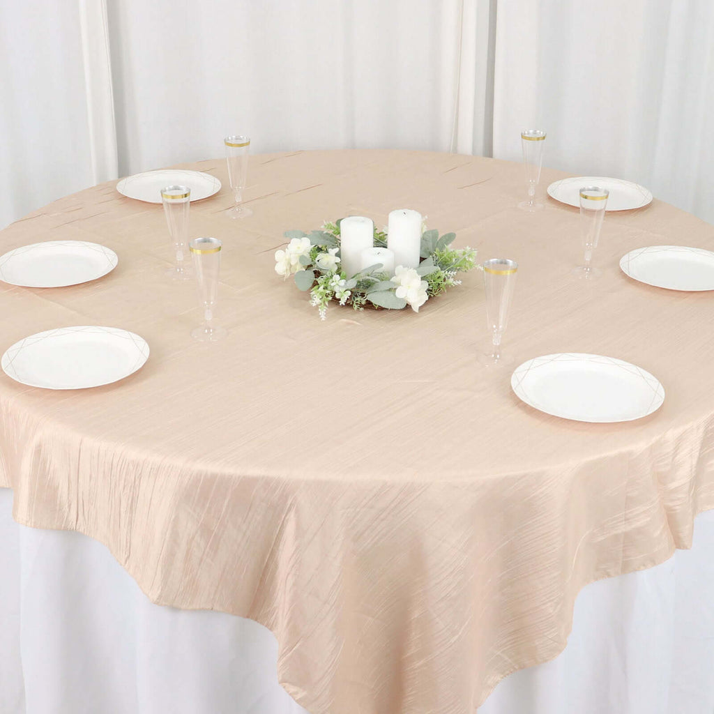 Crinkle Taffeta Table Overlay 72"x72" Beige by TableclothsFactory.com