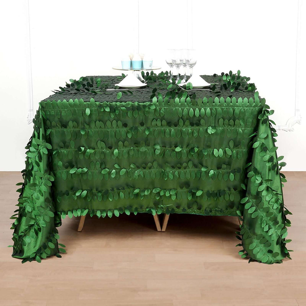 3D Leaf Table Overlay 90"x90" Green by TableclothsFactory.com