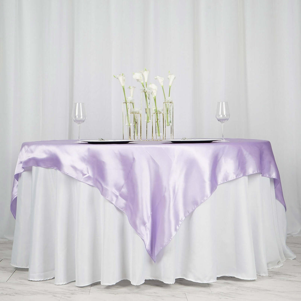 Satin Table Overlay 72"x72" Lavender Lilac by TableclothsFactory.com