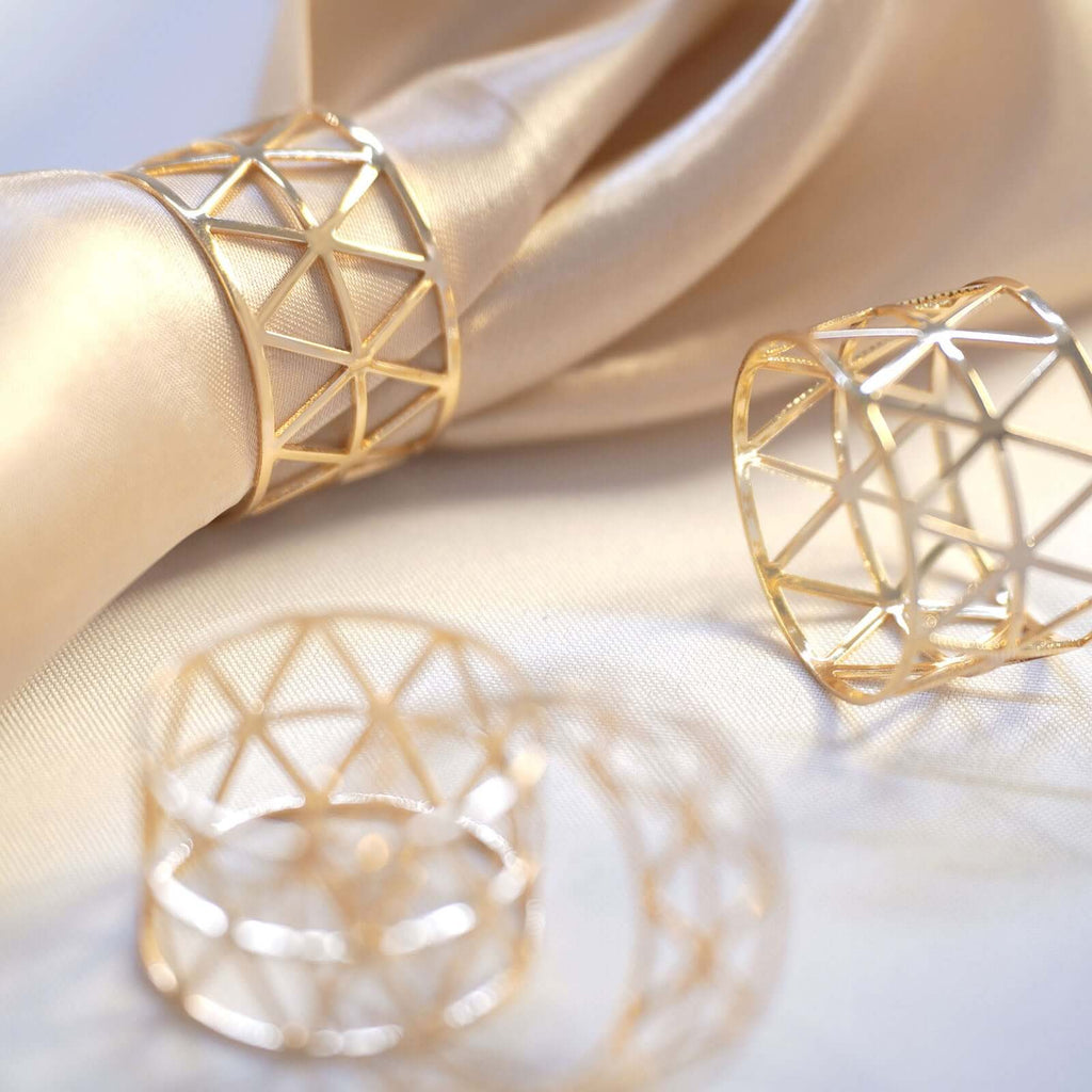 Metallic Gold Geometric Napkin Rings | tableclothsfactory.com