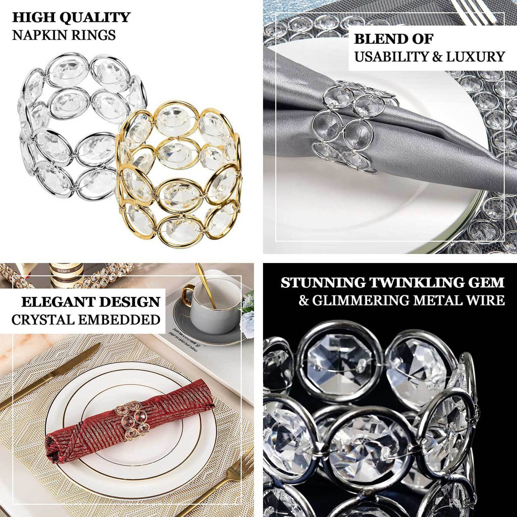 Bling Glass Crystal Gem Napkin Rings - Gold - 4PCS