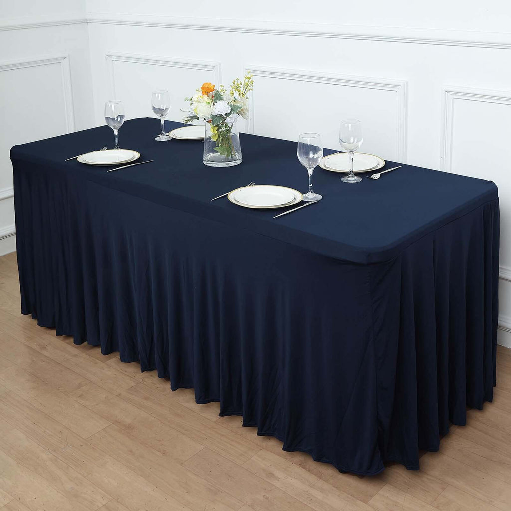 Wavy Spandex Table Skirt 72"x30" Navy Blue by TableclothsFactory.com